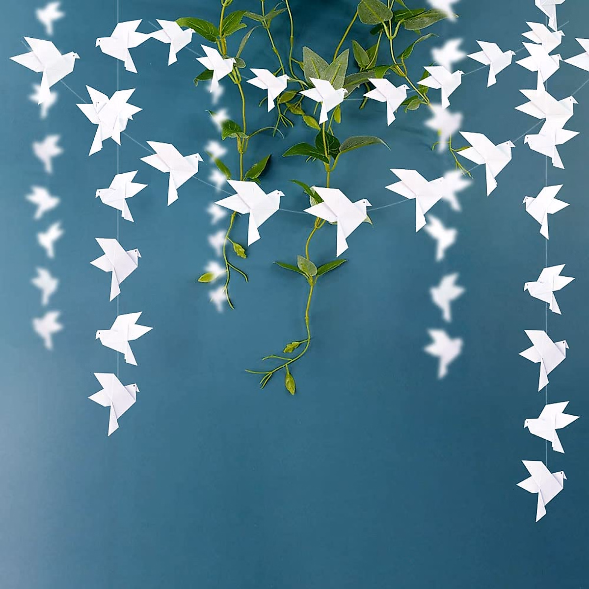 150PCS 10Strings White Origami Paper Doves Garlands for Wedding Party Decorations Bday Bridal Shower Origami Love Birds Banner for Engagement/Valentine's Day/Birthday Party Peace Dove Decor