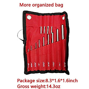 9 Pieces Roll Pin Punch Set and 4 Pieces Hollow End Starter Punch Tool with Carry Case for repairing or servicing equipment, machines, and vehicles