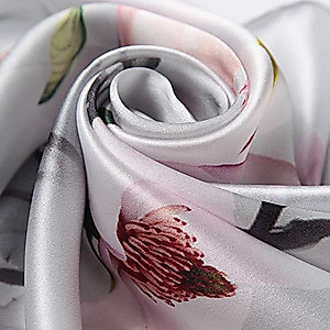 Women's Pure Mulberry Silk Scarf Floral Print Satin Long Scarf Wrap Shawl (xtrm02)