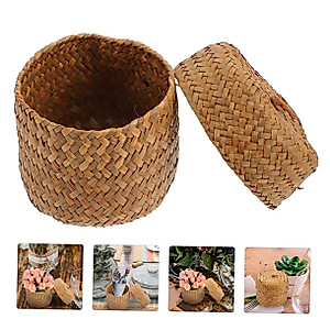 GANAZONO 2pcs Flower Box to Go Containers with Lids Mini Containers Wicker Storage Basket with Lid Woven Storage Box Wicker Storage Bins Round Woven Baskets Woven Storage Case Flower Basket