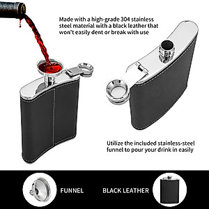 2 Pack 8 oz Leather Hip Flasks for Liquor for Men,Stainless Steel Hip Flasks with Funnel for Wedding Party, Leather Black Flasks for Liquor