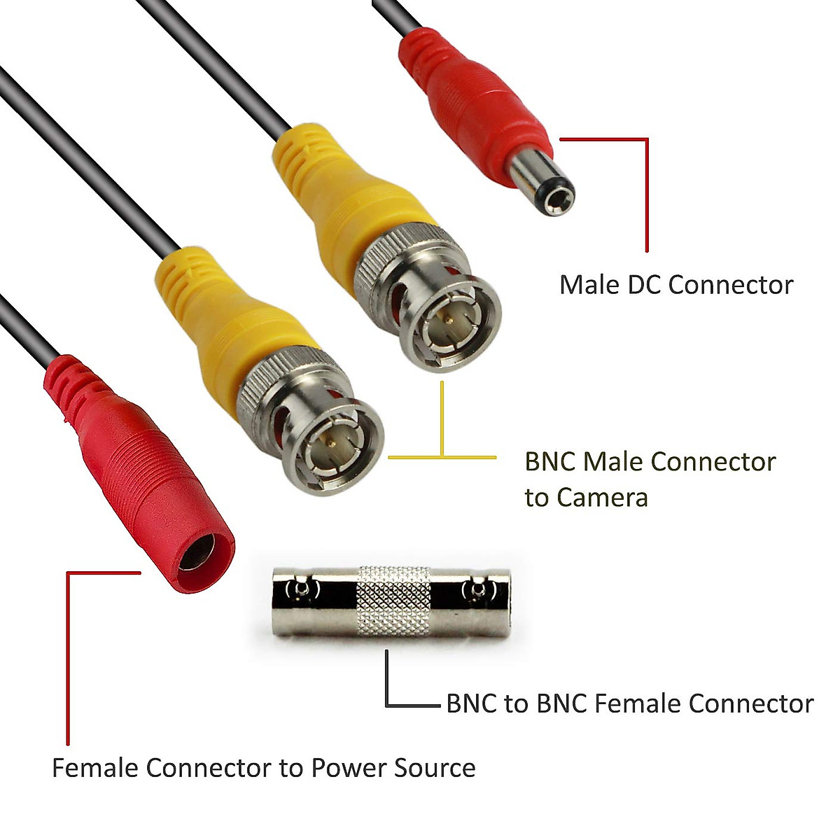 100ft Pre-Made All-in-One BNC Video and Power Cable with Connector for Surveillance CCTV Security Camera Video System - Black