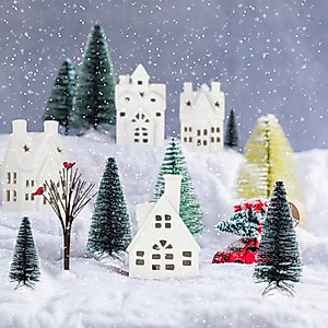9 Piece Miniature Christmas Village with LED Lit Porcelain Houses, Figurines, Trees, Fences and Accessories