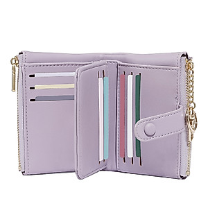Sunwel Fashion Small Vegan Leather Wallet for Women RFID Blocking Ladies 13 Card Holder with Double Zipper Pocket (LAVENDER)