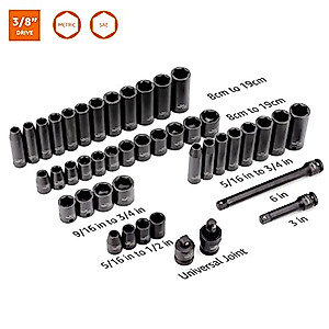 Amazon Basics 3/8-Inch Drive 6 Point Impact Socket Set with Carrying Case - 44-Piece
