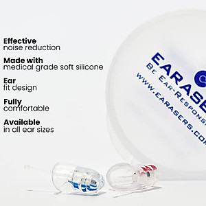 EARasers Noise Cancelling Earplugs - Reusable Noise Reduction Musicians Earplugs for Concerts, Djs – 19dB Peak Reduction