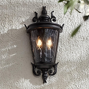John Timberland Casa Marseille European Outdoor Wall Light Fixture Textured Black Scroll 17" Clear Hammered Glass for Exterior House Porch Patio Outside Deck Garage Yard Front Door Garden Home