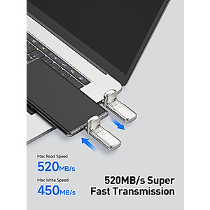 MOVE SPEED 1TB USB3.2 Solid State USB Flash Drive 520MB/s AES256 & Fingerprint Encryption Type C USB Gen 2 Thumb Drive