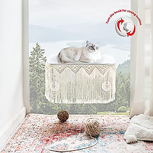 Mkono Macrame Cat Window Perch Hammock for Indoor Cats Boho Cat Window Bed with Woven Tassle Lower Iron Support Sunbathing Pet Resting Seat Safely Space Saving Swing Shelf Kitty Gift Idea