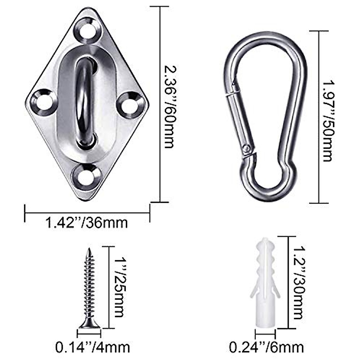 EXCELFU 80 Pieces Sun Shade Sail Hardware Kit 304 Anti-Rust Stainless Steel Rectangle and Square Sun Shade Sails Installation for Outdoor Shade Sail