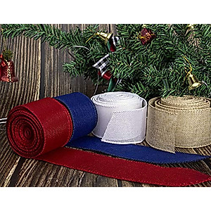 ATRBB White Burlap Wired Ribbon, Solid Color Wired Edge Ribbon, 2.5" x 10 Yd