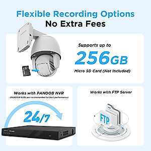 PANOOB 6MP PTZ Outdoor Camera, 355° Pan 90° Tilt 5X Optical Zoom PoE IP Security Cams, AI Human Vehicle Detection, 2.7-13.5mm Lens, 328ftIR Night Vision, Two Way Talk, Support 256GB SDCard, PT16A-6MZ