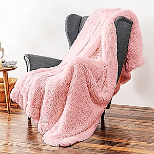 Pawque Luxury Faux Fur Throw Blanket Super Soft Oversized Throw Blankets, 90x90 inches, Decorative Blankets for Sofa Couch Bed Chair Photo Props, Breathable & Washable, Bright Pink
