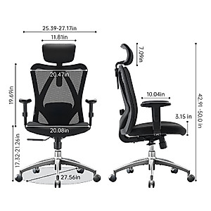 SIHOO Ergonomic Office Chair, Big and Tall Office Chair, Adjustable Headrest with 2D Armrest, Lumbar Support and PU Wheels, Swivel Computer Task Chair for Office, Tilt Function Computer Chair