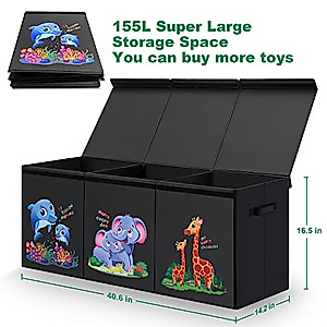 Large Toy Chest for Boys Girls, 40" Toy Box Organizer with Removable Divider, Foldable Sturdy Storage Bins with Lids for kids, Toy Chests for Nursery Playroom Bedroom Living Room