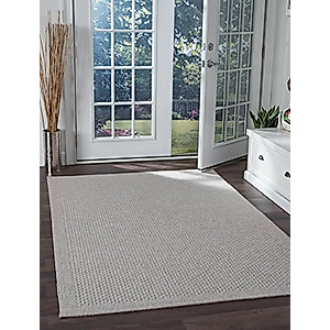 Largo Modern Solid Cream Rectangle Easy-Care Indoor/Outdoor Area Rug, 5' x 7'