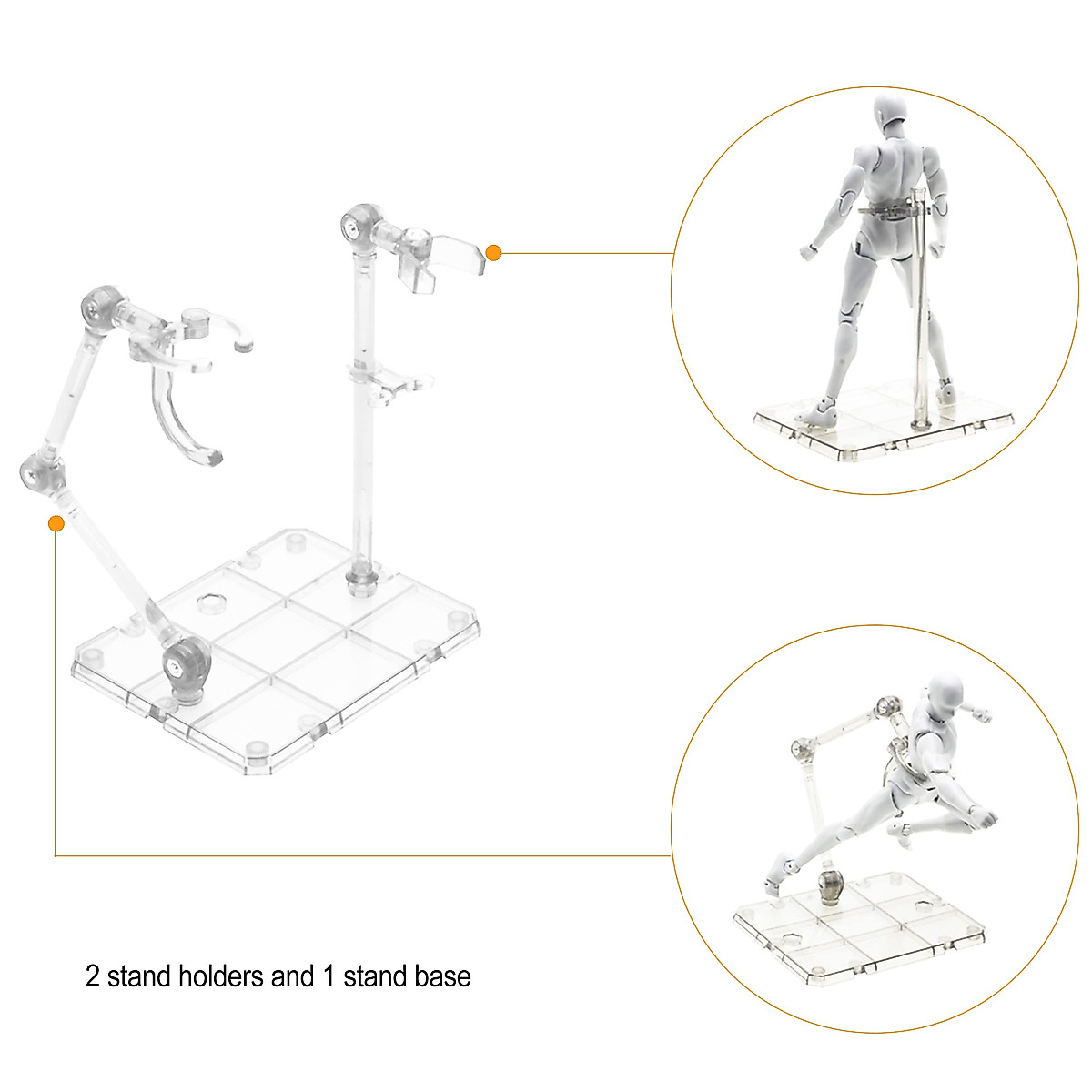 3 Pack Action Figure Stand, Transparent Assembly Action Figure Display Holder Base Model Support Stand Compatible with 6" HG/RG/SD Gundam 1/144 Toy with Screwdriver