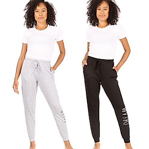 Rae Dunn Women's Sleepwear, Sleep & Dream 2-Pack Pajama Joggers for Women with Pockets, Pajama Pants for Women, Light Gray and Black, Large