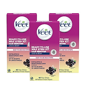 Veet Leg and Body Hair Remover Cold Wax Strips, 40 ct (Pack of 3)