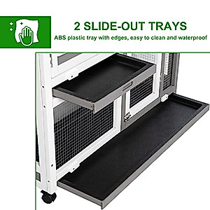 Gowoodhut Rabbit Hutch Two Story Outdoor Bunny Hutch Removable Rabbit Cage with Run Indoor Rabbit House with 2 Deeper No Leak Trays,Asphalt Roof