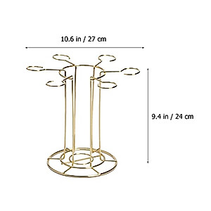 DOITOOL Wine Glass Holder Stand, Countertop Freestanding Stemware Drying Rack Vertical Wine Glass Display Storage Rack Tabletop Glass Display Hanger with 6 Hooks for Bar Kitchen Table, Gold