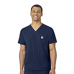 Carhartt Medical Men's Modern Fit 5-Pocket V-Neck Scrub Top, Navy, M