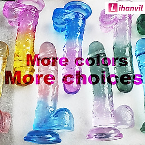 Realistic Dildo Clear Silicone 7.8" Red-Purple Gradient Adult Sex G-spot Dildo with Strong Suction Cup for Women Hand Free Play Flexible Soft Penis Dong, Toys for Vaginal and Anal Stimulation