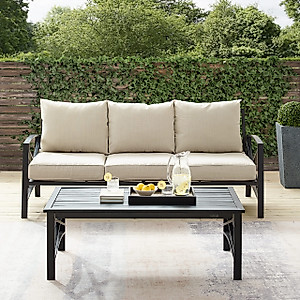 Crosley Furniture Kaplan 2-Piece Outdoor Sofa Patio Furniture Set, Conversation Sets for Porch, Deck, Oiled Bronze with Oatmeal Cushions