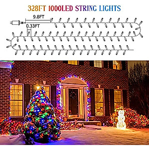 Quntis Christmas Tree Lights Multicolor, 328FT 1000 LED Diamond Cluster Christmas Lights 8 Modes Waterproof Outdoor String Lights with Timer & Memory for Yard Holiday Party Garden Patio Wedding Decor