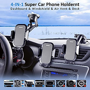 SUUSON Car Phone Holder Mount -3in1 Long arm Phone Holder for car, Suitable for car Dashboard/Windshield/Vent, car Adjustable Phone Holder, Compatible with All Smart Phones and Cars (Gray)