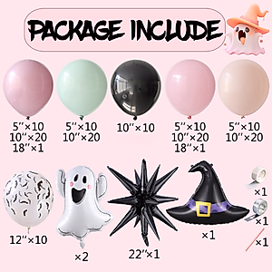 Pastel Halloween Balloon Arch Garland Kit, Witch and Ghost Themed Decorations, 148Pcs Pink Orange Green Purple Bat Balloons for Halloween Spooky One Happy Boo Day Birthday Baby Shower Supplies