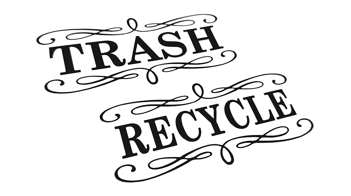BERRYZILLA Vinyl Decal - Elegant Trash Recycle Lettering for Kitchen