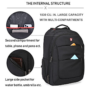 OIWAS 15.6 Inch Rolling Backpack for Adults Loptop Wheeled Backpack with Wheels Travel Carry on Luggage Bag Work School Computer Bag Business Trolley Men Women 30L Black