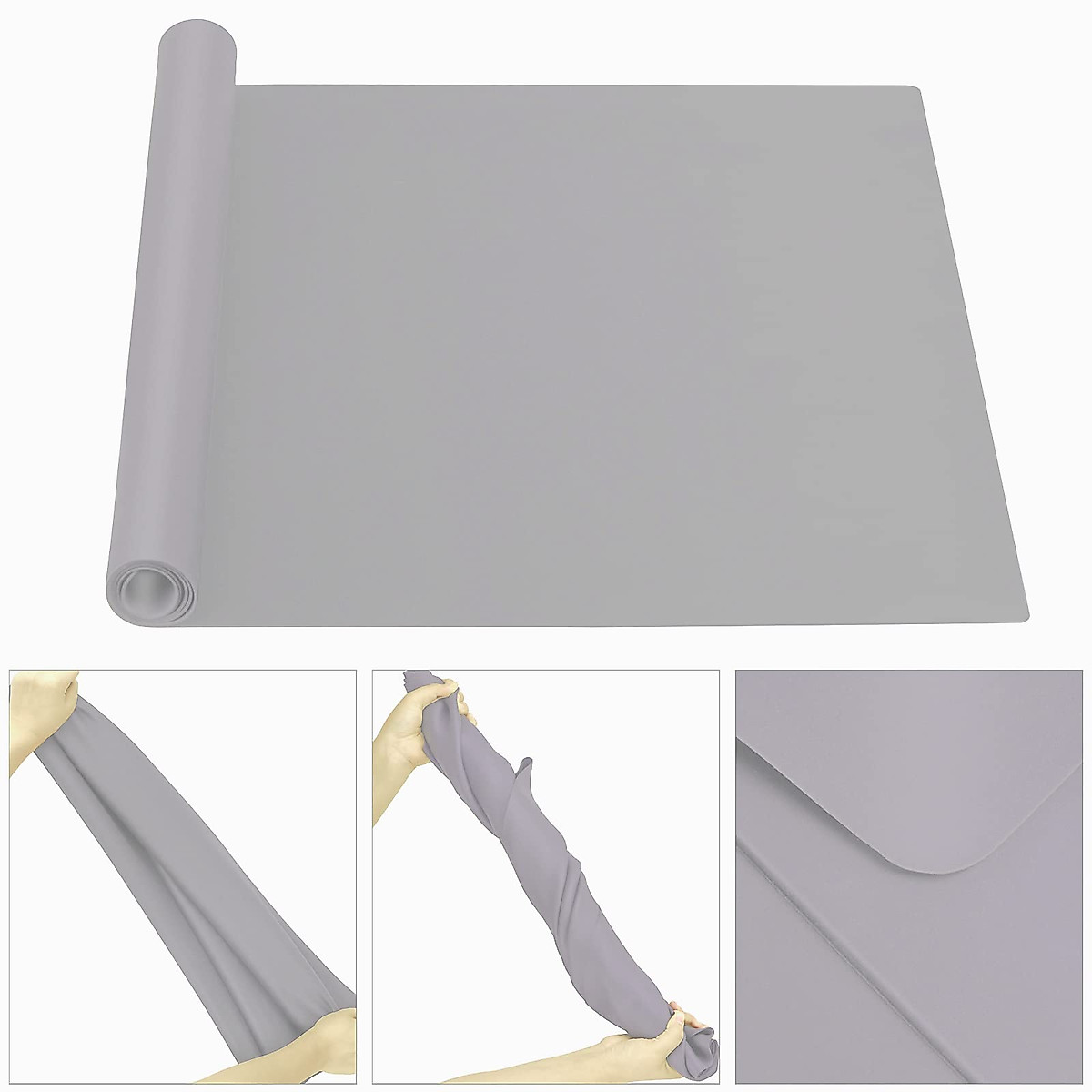 Tsshmhwl 27.6" x 19.8" Large Silicone Kitchen Counter Mat, Placemat Non-Slip Heat Resistant Mat, Air fryer，Oven Microwave, Cutting Board, Coffee Maker, 1MM Thick Countertop Protector (grey)…