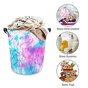 BlueKeyStudio Pink Blue Tie Dye Funny Print Laundry Basket Clothes Hamper for Toy Storage, One size