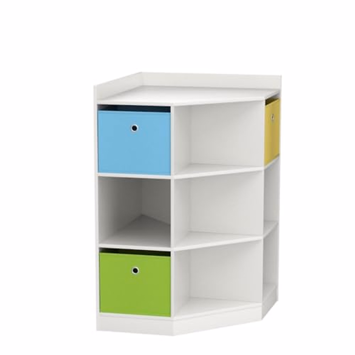 HOMCOM Kids Corner Cabinet, Cubby Toy Storage Organizer, Bookshelf Unit with Three Baskets for Playroom, Bedroom, Living Room, White