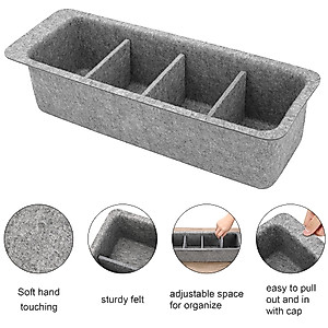 WELAXY Cabinet Pantry Organizers Desk drawer organizer bin with 4 adjustable compartment Felt ( Gray)