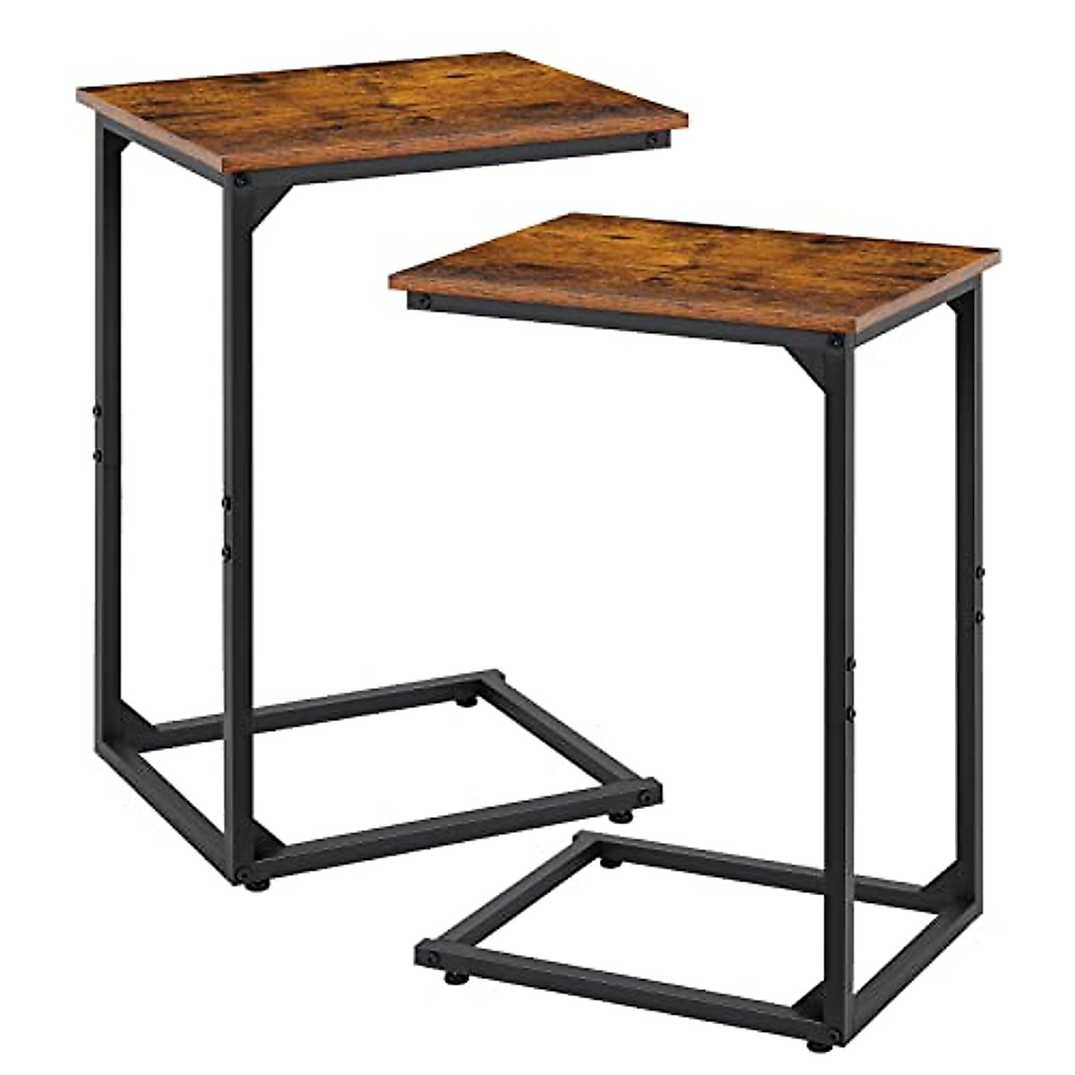 C Shaped Side Table Set of 2, C Table for Sofa, Couch Table End Table Slide Under, Snack Side Table for Living Room, Bedroom, Rustic Brown