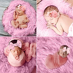 SPOKKI 5 Pcs Newborn Photography Props Outfits 35x67 Baby Long Ripple Wrap and Toddler Swaddle Blankets Photography Mat with Cute Headbands for Infant Boys Girls(0-12 Months) (Pink)