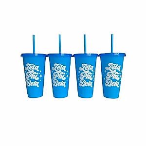 Sorority Shop Zeta Phi Beta Glitter Color Changing Cups - Pack of 4 Reusable Cups with Lids and Straws, Zeta Phi Beta Cup, Perfect Size 24 Oz Tumbler Cups, With Cool Retro Design Logo