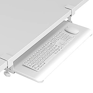 BONTEC Keyboard Tray Under Desk, Pull Out Keyboard & Mouse Tray with C-clamp, 25.6 Excluding Clamps (30 Including Clamps) x 11.8 Inch Steady Slide-Out Computer Drawer for Typing, White