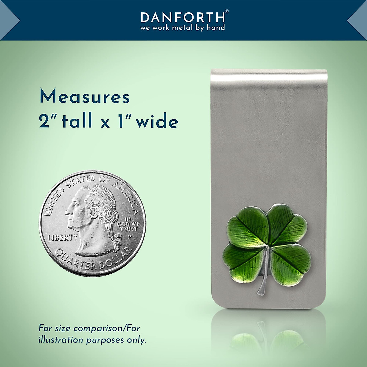 DANFORTH Four Leaf Clover Money Clip For Men, Handcrafted Pewter Metal Irish Shamrock Money Clip, 2”, Made In USA