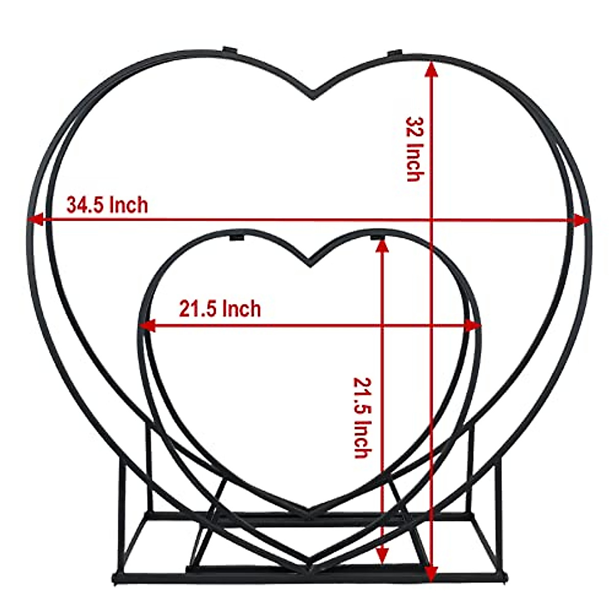 Westcharm 21.5" Metal Heart Shaped Firewood Log Rack | Black Firewood Holder Storage Rack | Fireplace Wood Storage Shelf for Outdoor Indoor Décor - Small