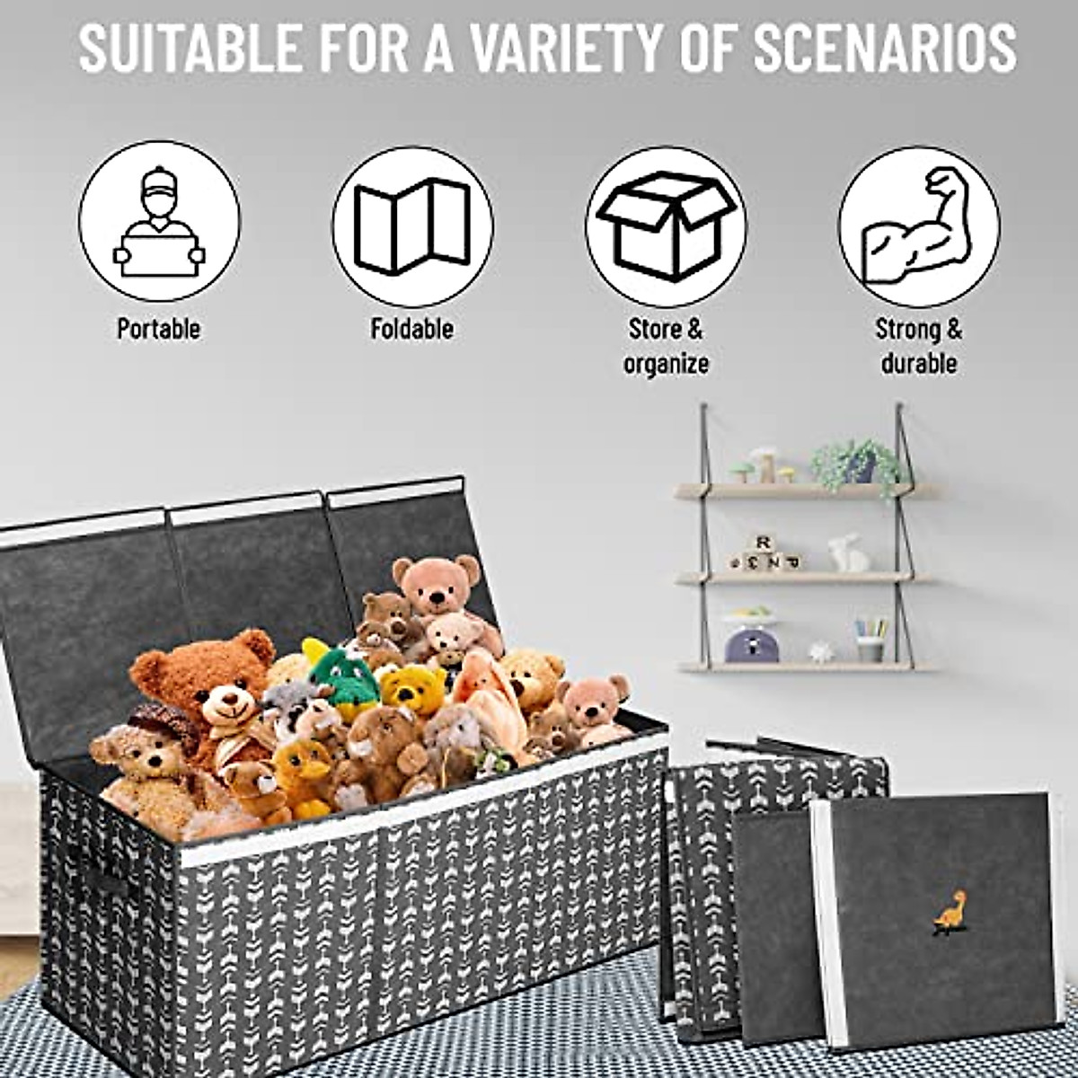 Joyrasic 2 Pack Large Toy Box Chest with Lid, Collapsible Sturdy Toy Storage Organizer Boxes Bins Baskets for Nursery Room, Playroom, Bedroom, Closet (Arrow)