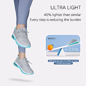 STQ Women's Air Cushion Sneakers Mesh Fashion Tennis Breathable Athletic Running Shoes Grey Teal 7