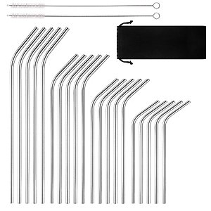 Reusable Stainless Steel Drinking Straws, 20 Pcs 4 Size - 6.3'' 7.1'' 8.5'' 10.5'', BPA Free Long Short Smoothie Drinking Curved Bent Straws with 2 Brushes and Carry Bag, Fit for 10/20/30 oz Tumblers