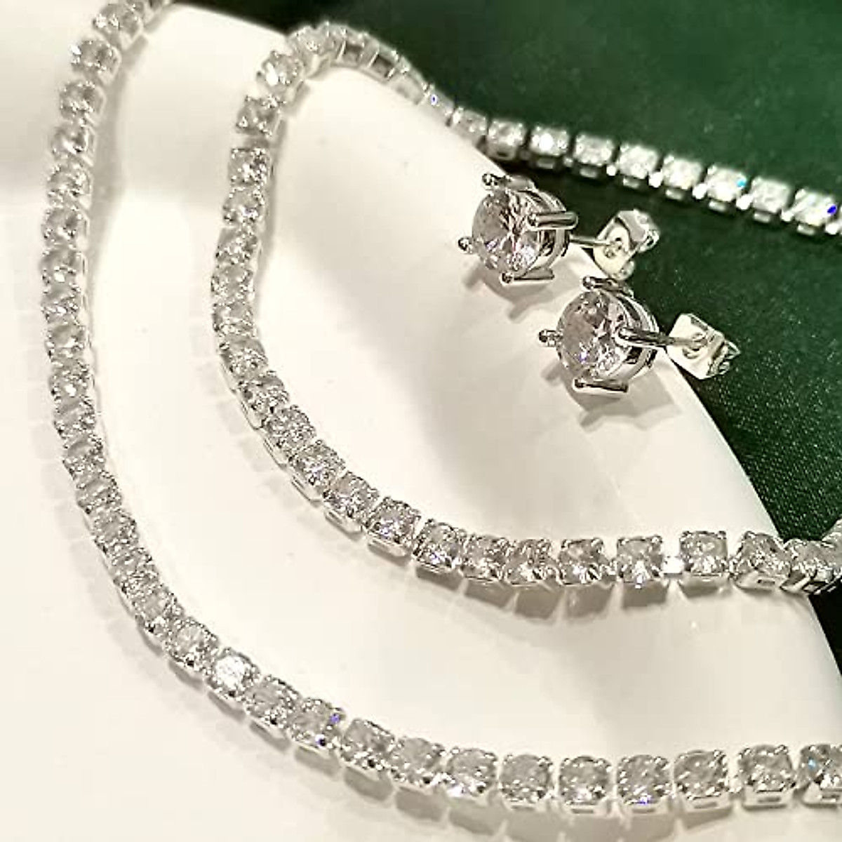 HAXIYA Tennis Necklace Set for Women Crystal Bracelet Diamond Earrings Wedding Jewelry for Bride Sterling Silver Jewelry Sets Pack of 3