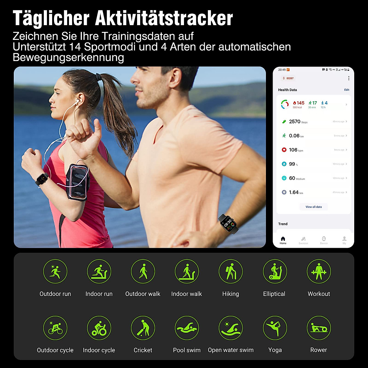 TMHAI Smart Watch, 1.69" Touch Screen Smartwatch with Blood Oxygen, Heart Rate and Sleep Monitor,for Android iOS Phones, 5ATM Waterproof Fitness Watch for Men Women