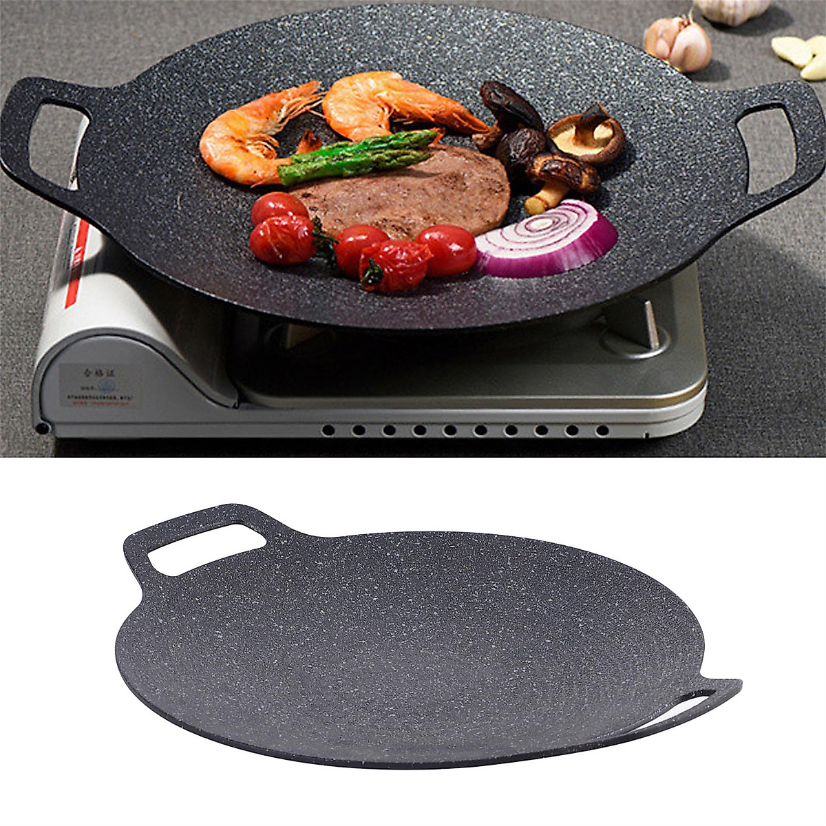 Korean style BBQ Grill Pan for Stove Top, Korean Grill Pan with Non Stick 6 Layer Coating Round BBQ Griddle for Induction, Gas Stove, Electric Cooktop, Indoor or Outdoor Grilling 38cm/15.0in﻿