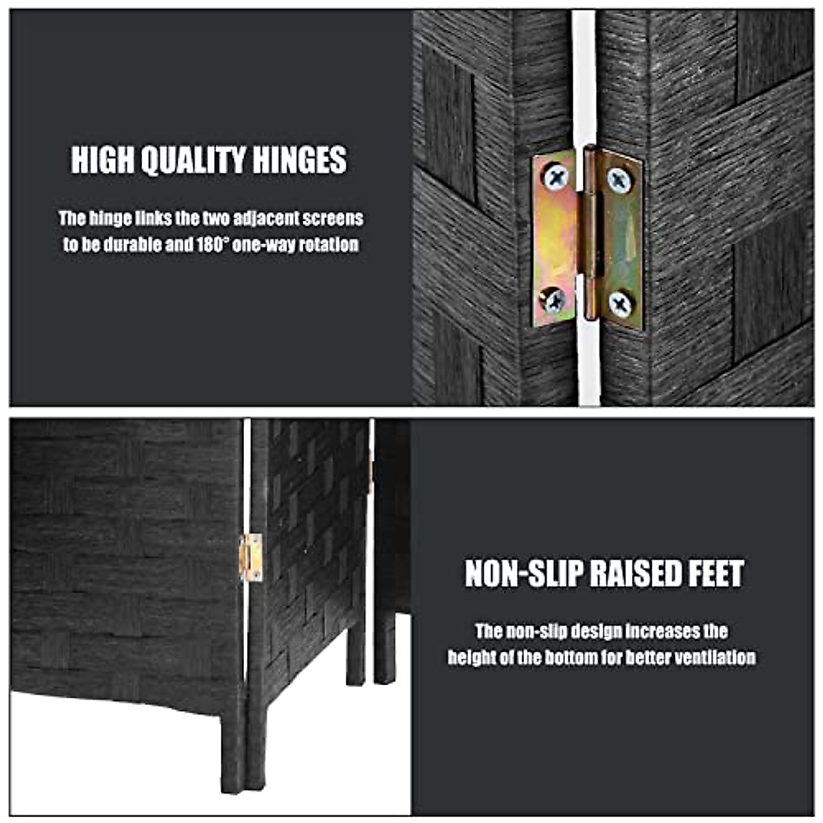 Room Divider,4 Panels 6FT Folding Privacy Screen Room Divider Wall Wood Mesh Hand-Woven Design Freestanding Partition Portable Wall for Home Office Bedroom(Black)